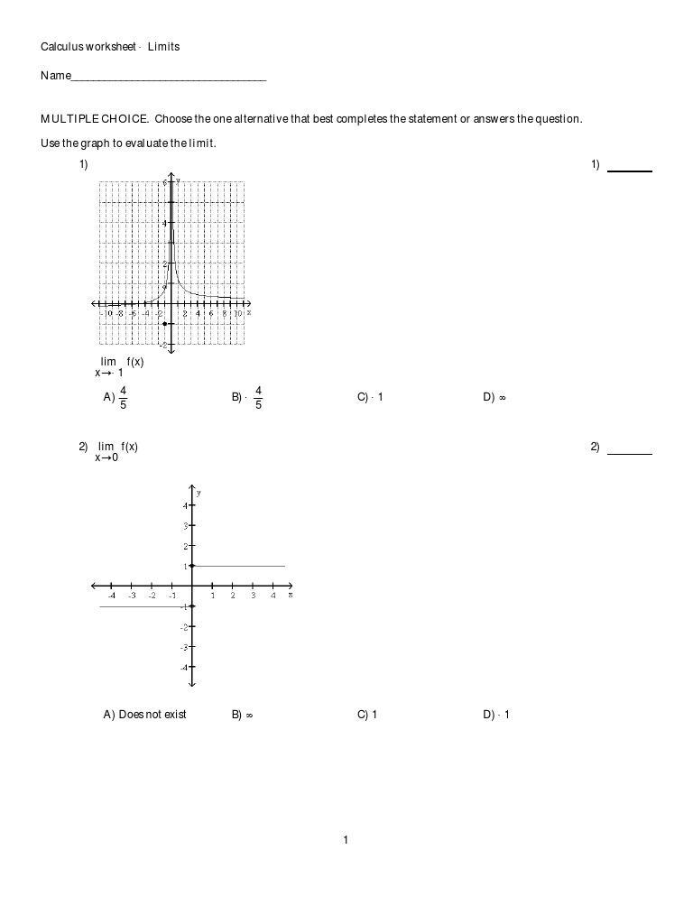 Calculus Limit Worksheet | PDF | Analysis | Teaching Mathematics