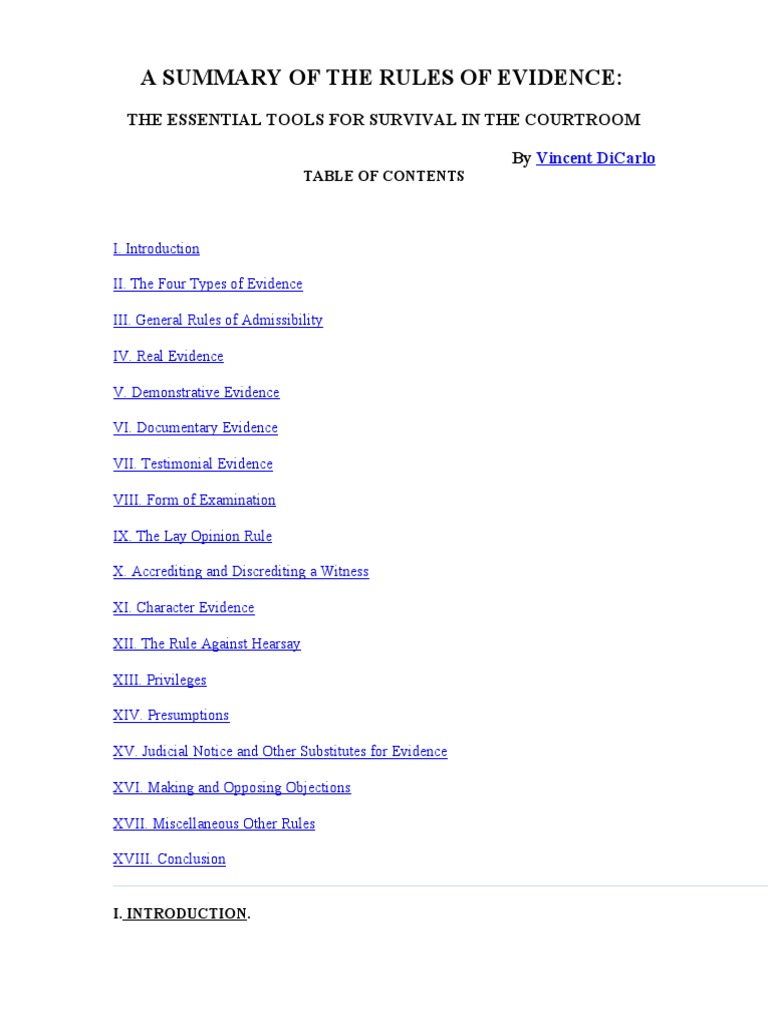 A Summary of The Rules of Evidence | PDF | Hearsay In United States Law ...