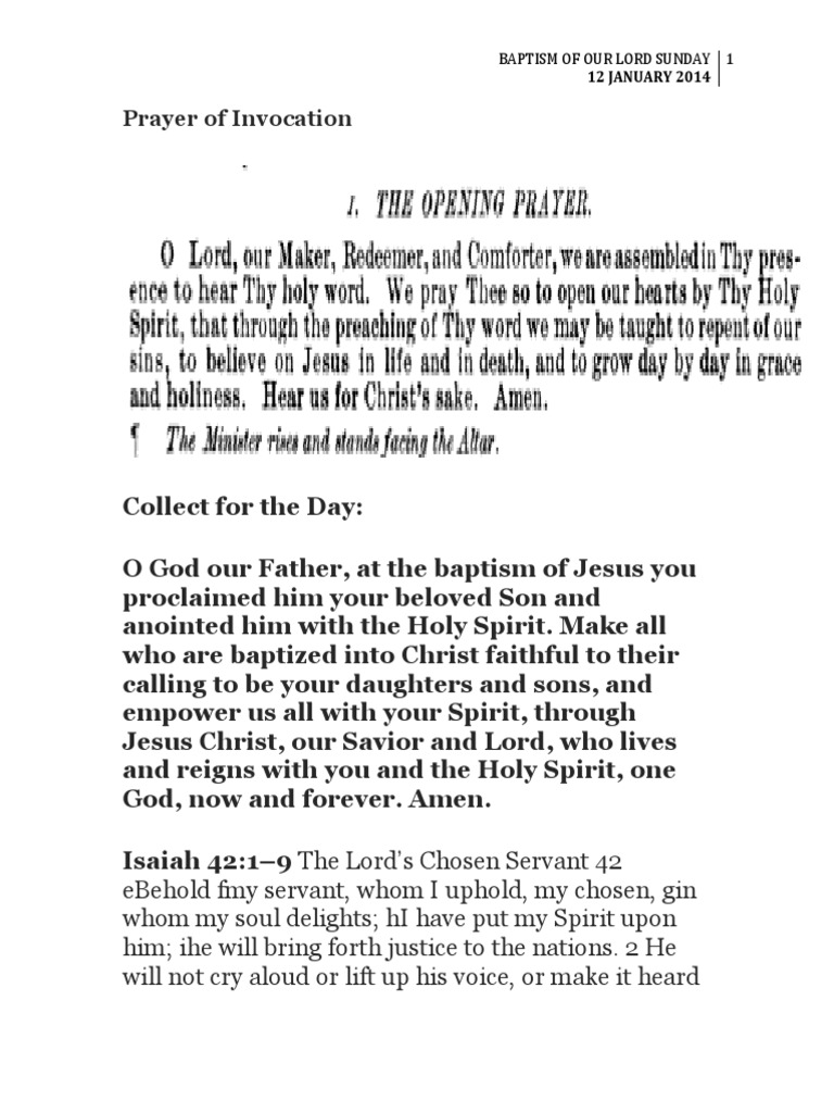 Prayer of Invocation: Baptism of Our Lord Sunday 1 | PDF | Baptism ...