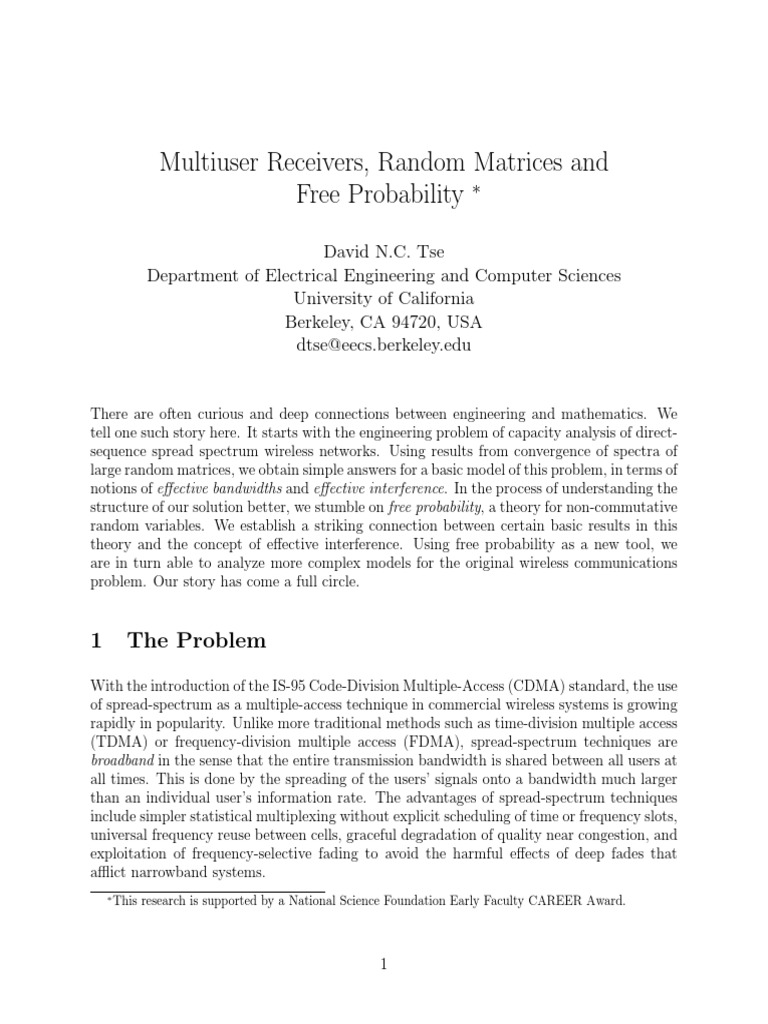 Multiuser Receivers, Random Matrices and | PDF | Channel Access Method | Code Division Multiple ...