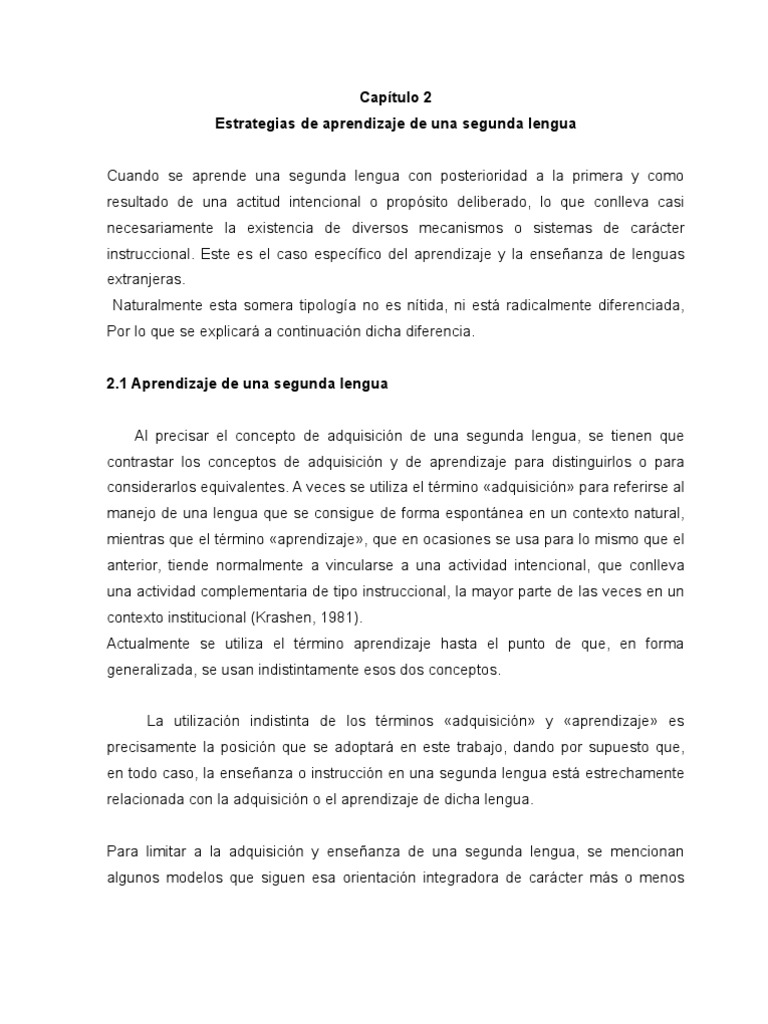 MTcap 2 El Aprendizaje de Una Segunda Lengua | PDF | Aquisición de ...