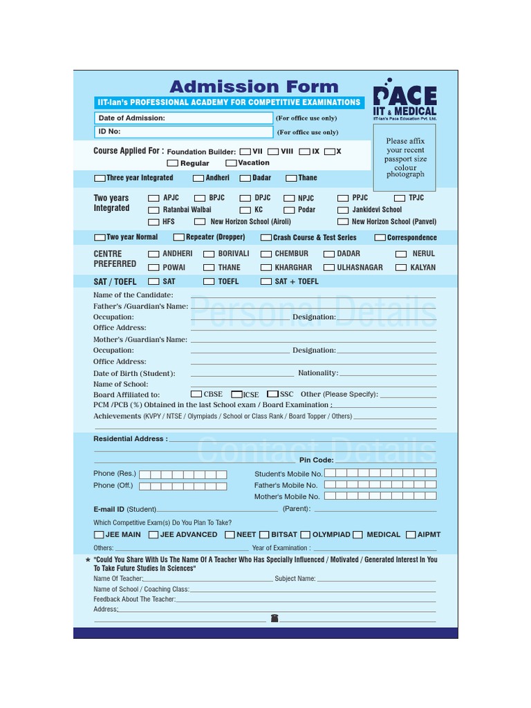 IITians Pace Form | PDF | University And College Admission | Schools