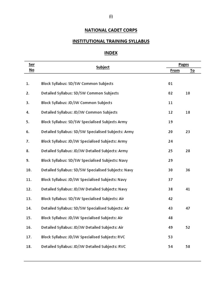 NCC Institutional Training Syllabus | PDF | Navies | Armed Conflict