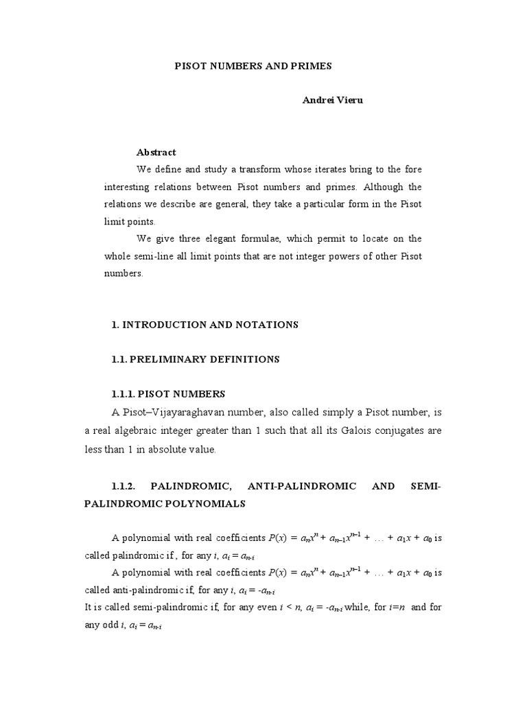 Pisot Numbers and Primes | PDF | Prime Number | Polynomial