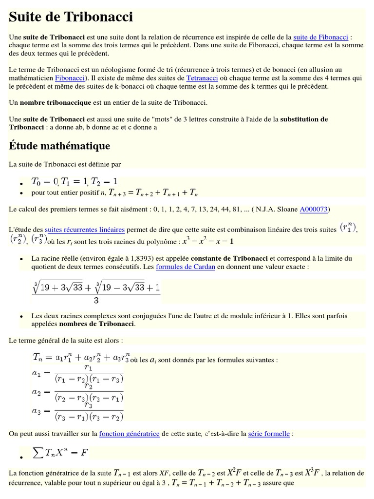 Suite de Tribonacci | PDF | Algèbre | Mathématiques élémentaires