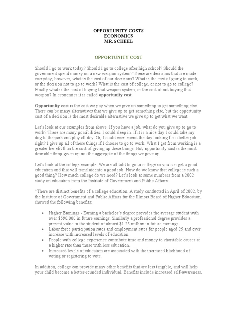 Understanding Opportunity Costs in Economics | PDF | Higher Education ...