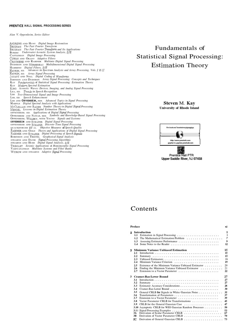 Fundamentals Of Statistical Signal Processing Volume I Estimation