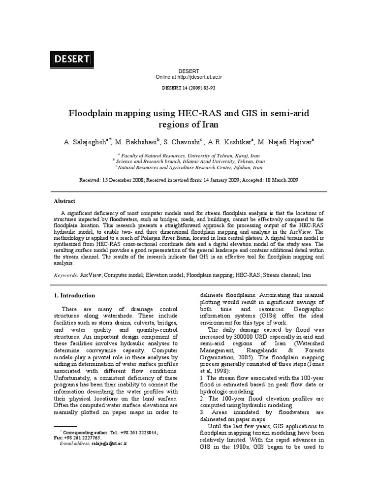 Floodplain Mapping Using HEC-RAS and GIS in Semi-Arid Regions of Iran | PDF | Geographic ...