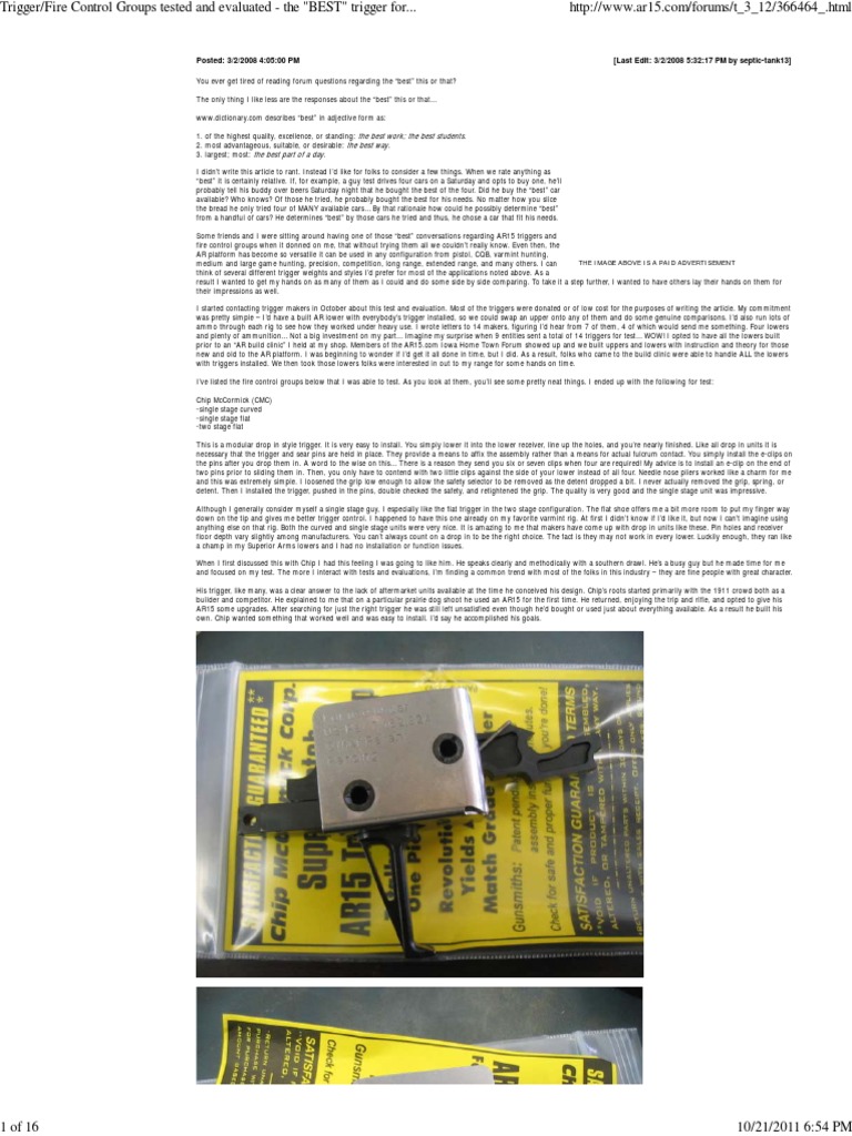 AR15 Trigger Comparison | PDF | Trigger (Firearms) | Screw