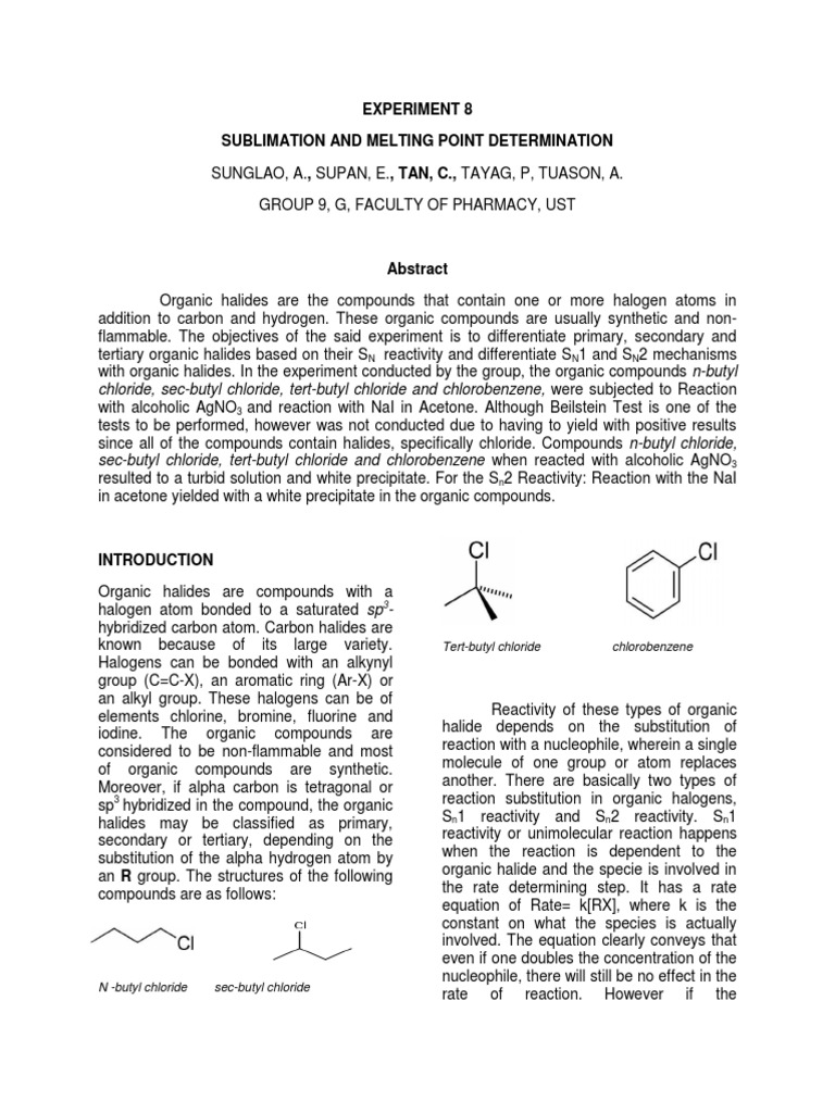 Experiment 8 Org Chem Formal Report | Chemical Reactions | Organic ...