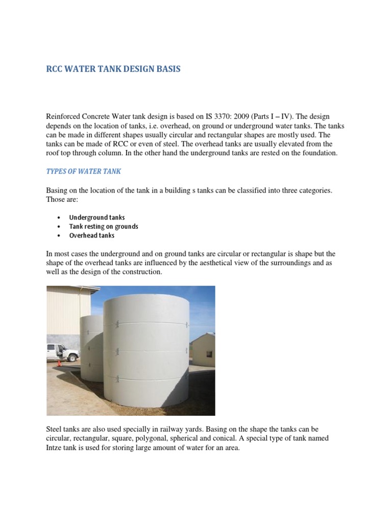 Rcc Water Tank Design Basis | Concrete | Strength Of Materials