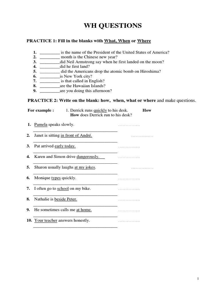 WH Questions Worksheet | PDF | Leisure