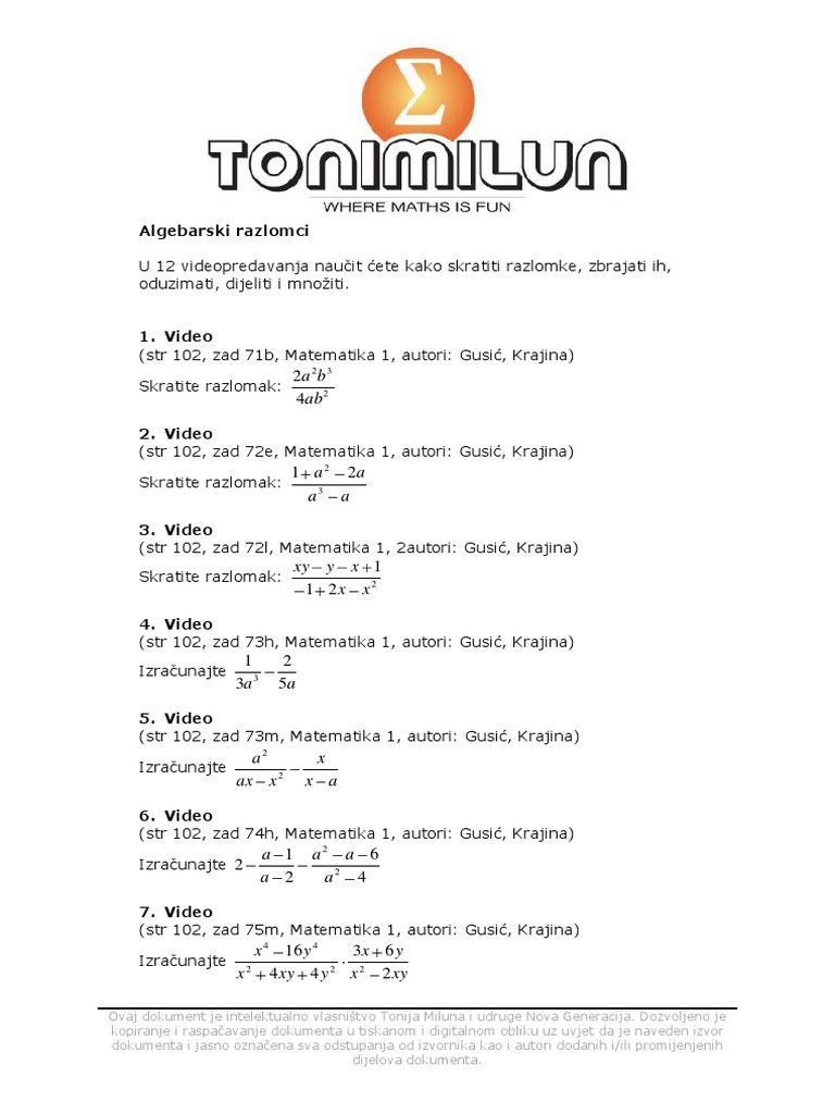 Algebarski Razlomci | PDF