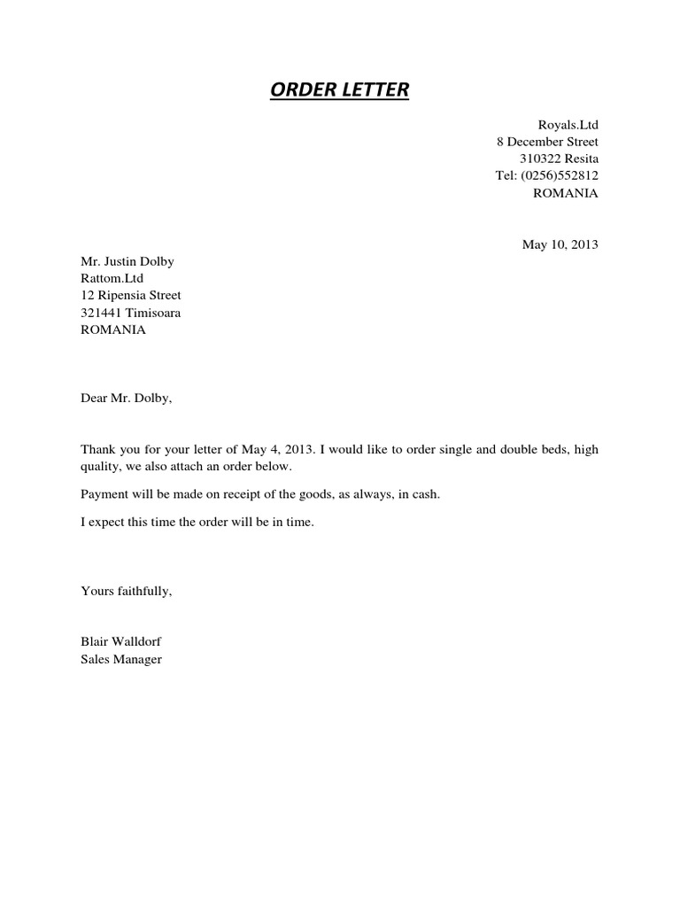 Bed and Wardrobe Order Confirmation | PDF