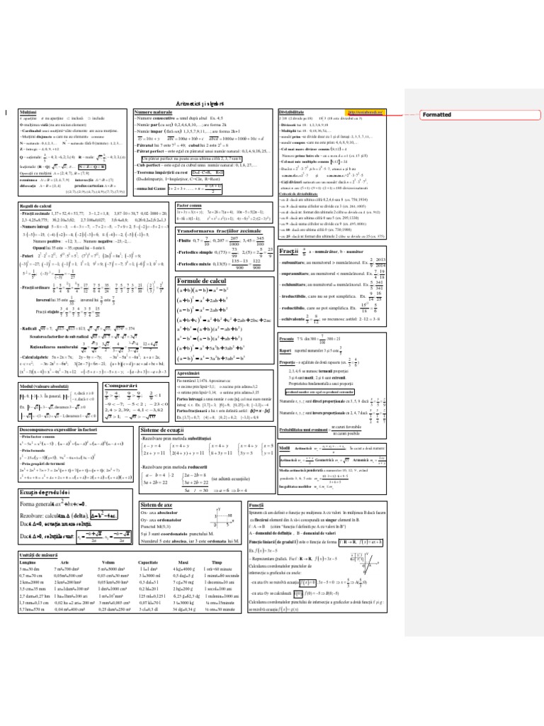 Formule Matematice Gimnaziu | PDF