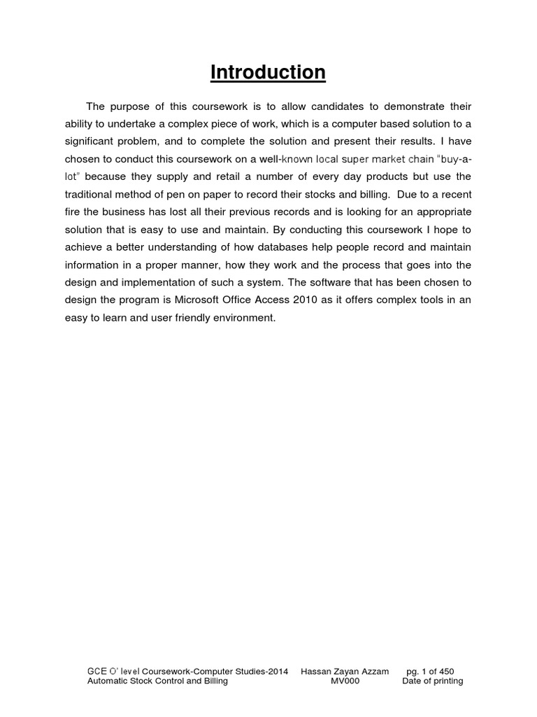 Course Work Project For IGCSE ICT Computer Studies 2014 | PDF | Invoice ...