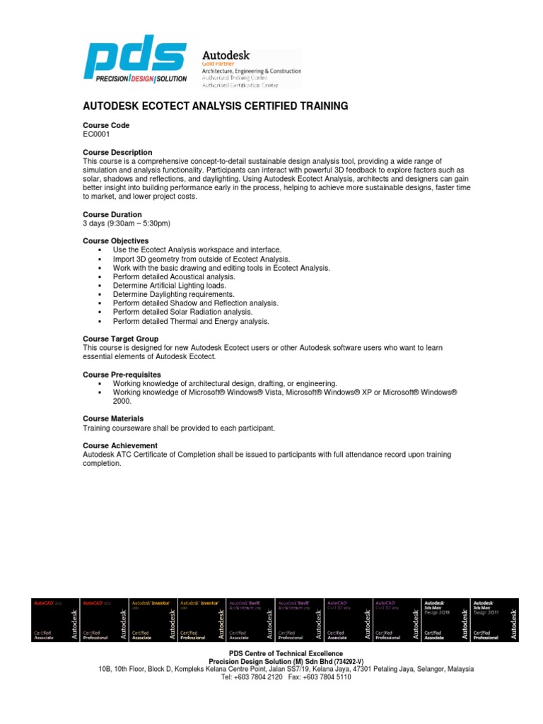 EC0001 - Autodesk Ecotect Analysis Certified Training | PDF | Autodesk | Sun