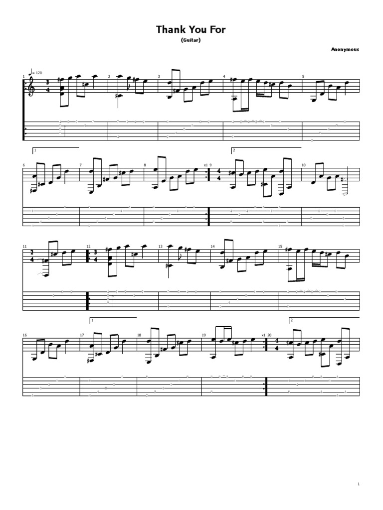 Guitar Tab for "Thank You For" | PDF | Games & Activities | Home & Garden