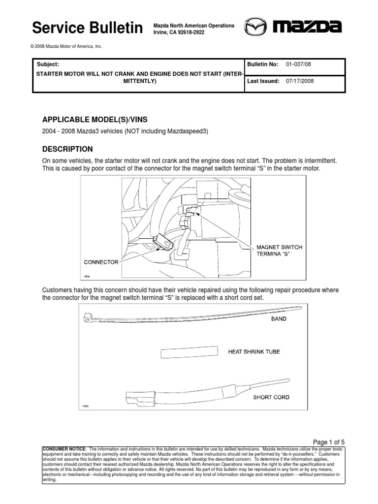 Mazda Bulletin No 01-037-08 | PDF | Electrical Connector | Switch