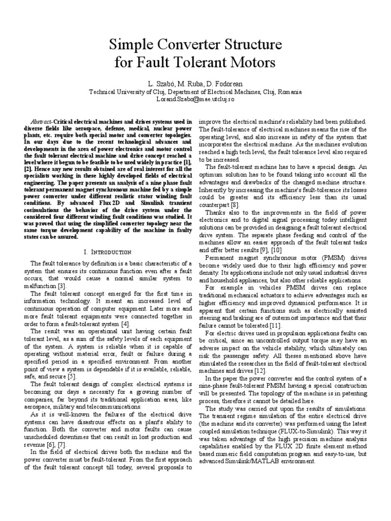 Simple Converter Structure For Fault Tolerant Motors | PDF | Fault ...