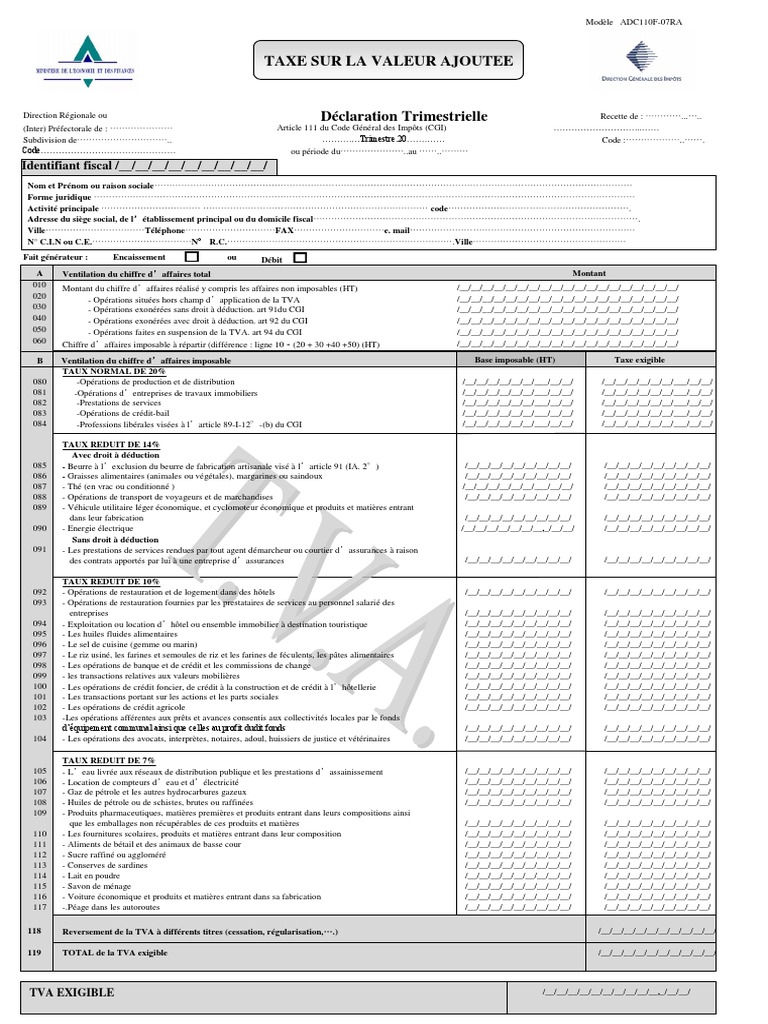 Tva Declaration-Trimestre Maroc | Taxe sur la valeur ajoutée | Pétrole