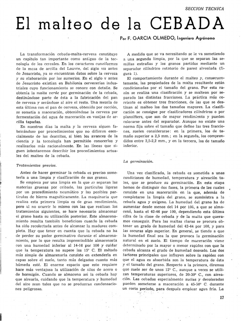 Proceso de Malteado de Cebada | PDF | Cerveza | Germinación