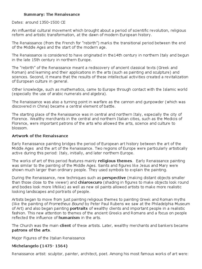 The Renaissance Summary | Renaissance | Leonardo Da Vinci