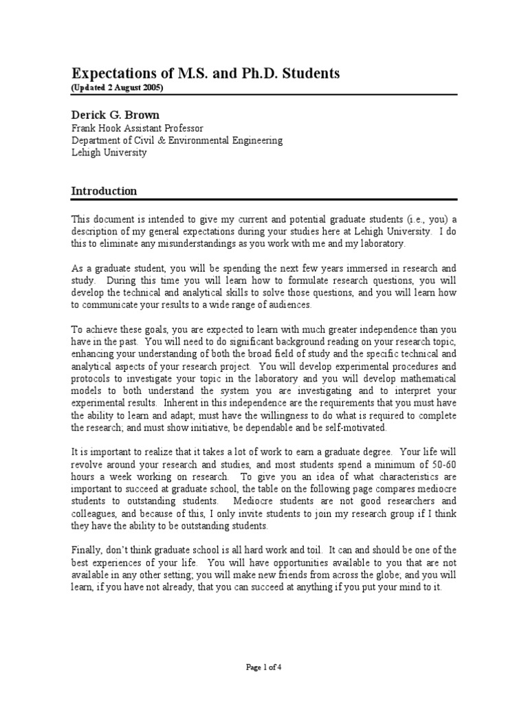 Grad Student Expectations | PDF | Graduate School | Experiment