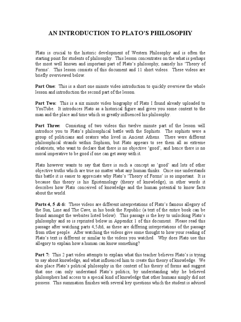 An Introduction To Plato'S Philosophy | PDF | Plato | Reason
