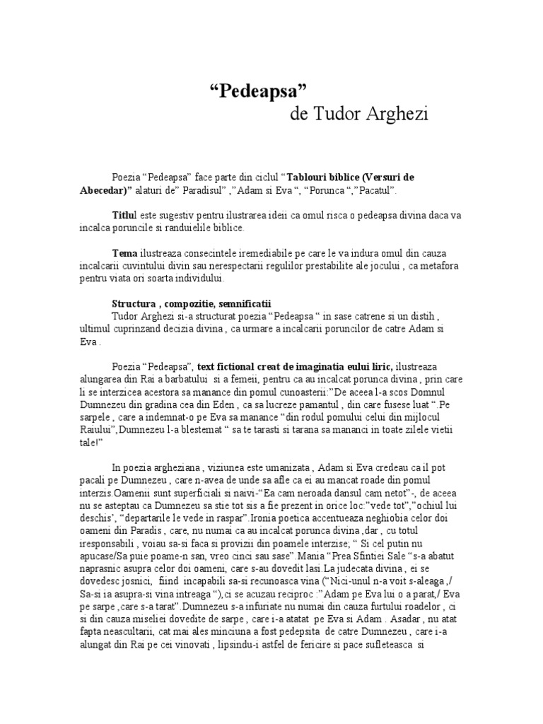 Pedeapsa Tudor Arghezi | PDF