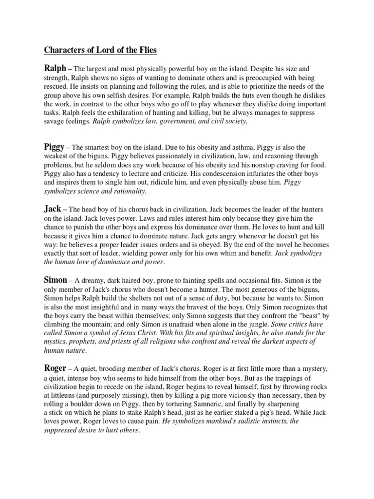 Key Characters in Lord of the Flies | PDF | Religion And Belief