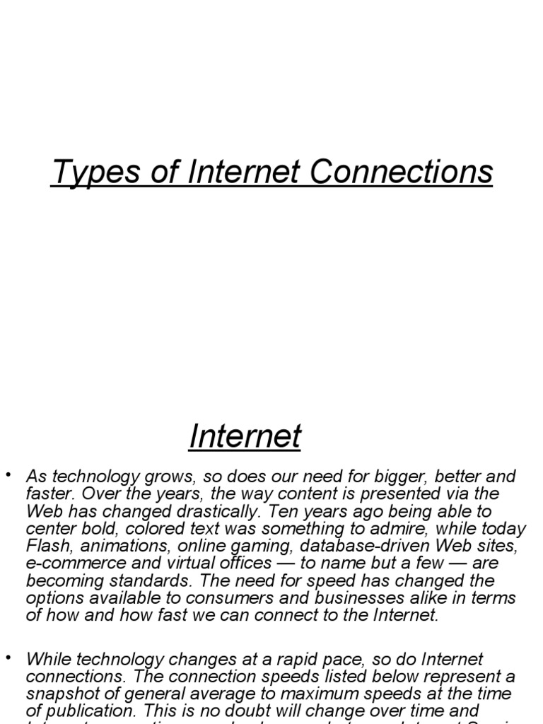 Overview Of Internet Connection Types Pdf Digital Subscriber Line