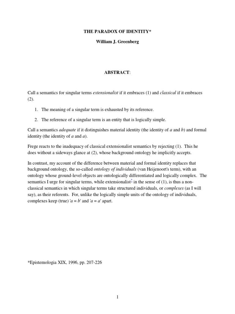 The Paradox of Identity | PDF | First Order Logic | Theory