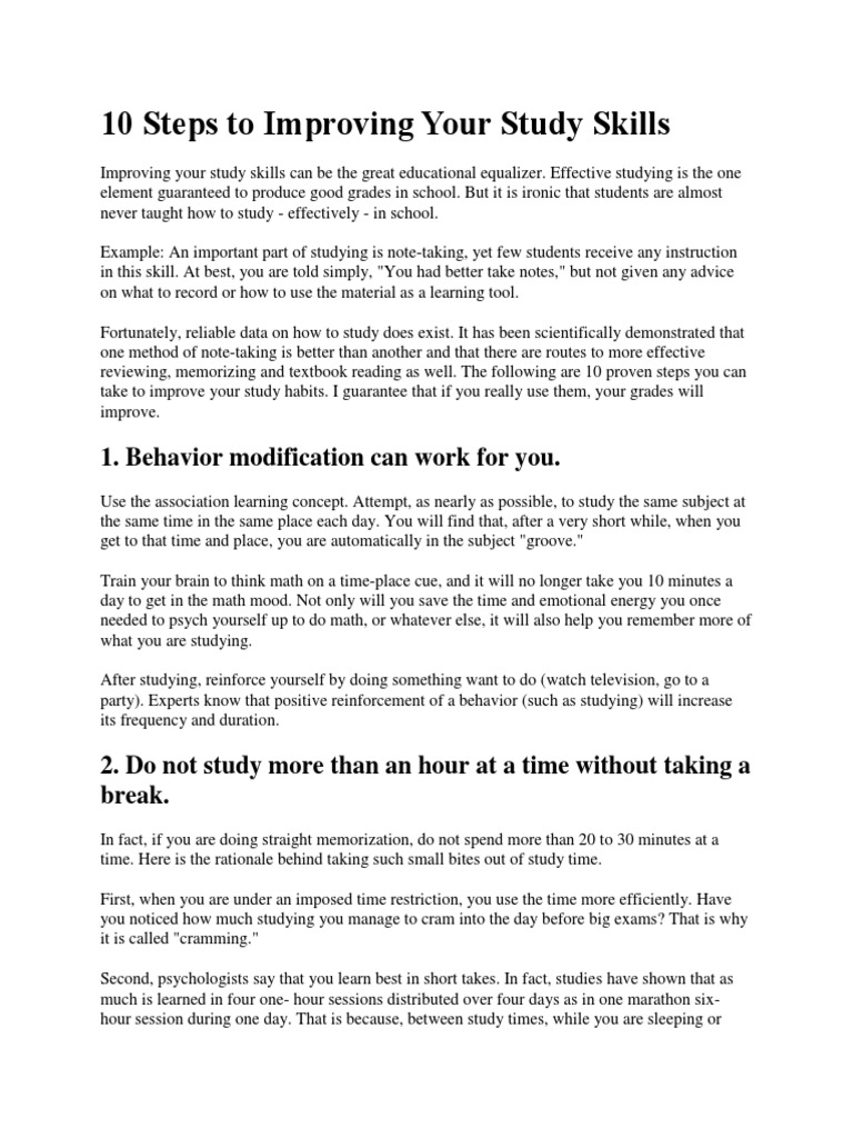 10 Steps To Improving Your Study Skills | PDF | Study Skills | Test ...