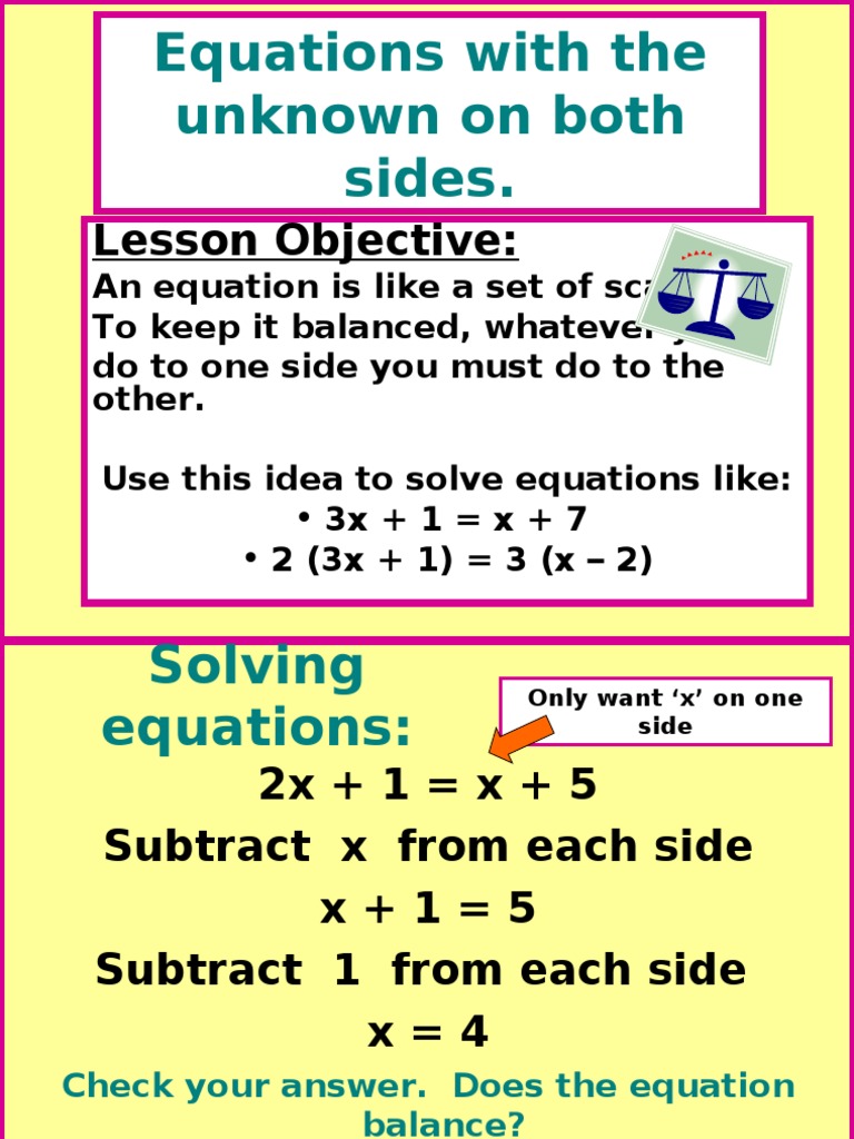 Equations With Unknown On Both Sides | PDF | Equations | Mathematical ...