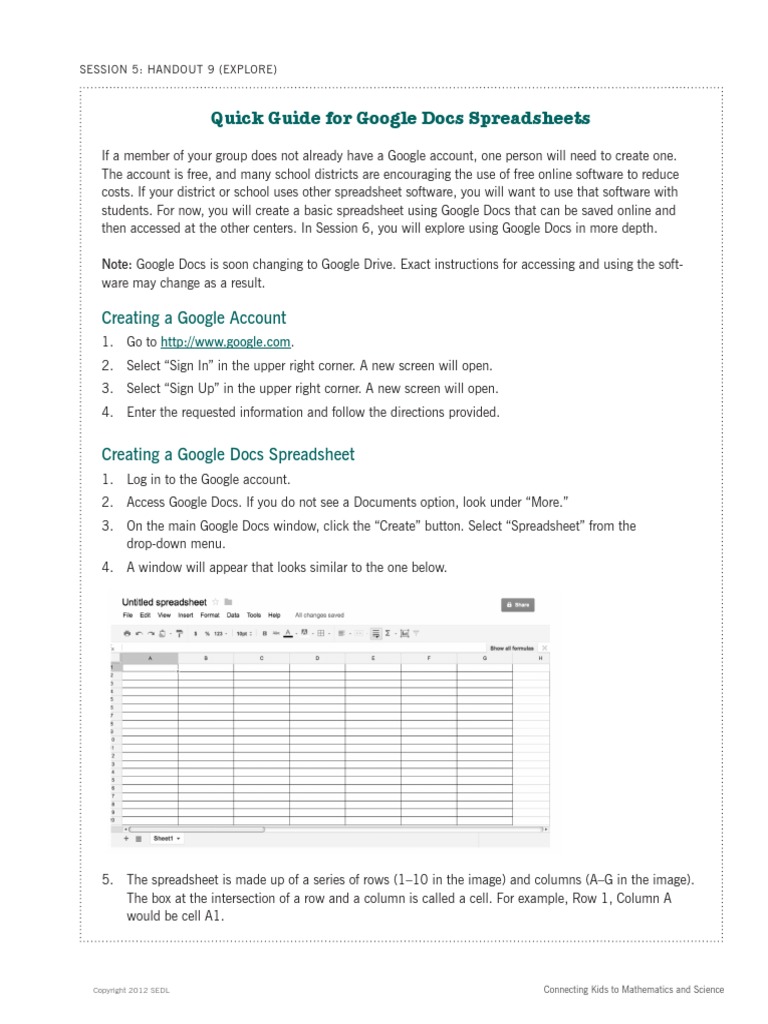 Quick Guide For Google Docs Spreadsheets: Creating A Google Account ...