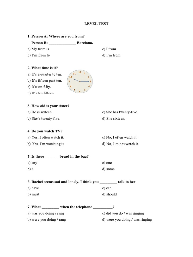 Level Test For ESOL Teachers | PDF