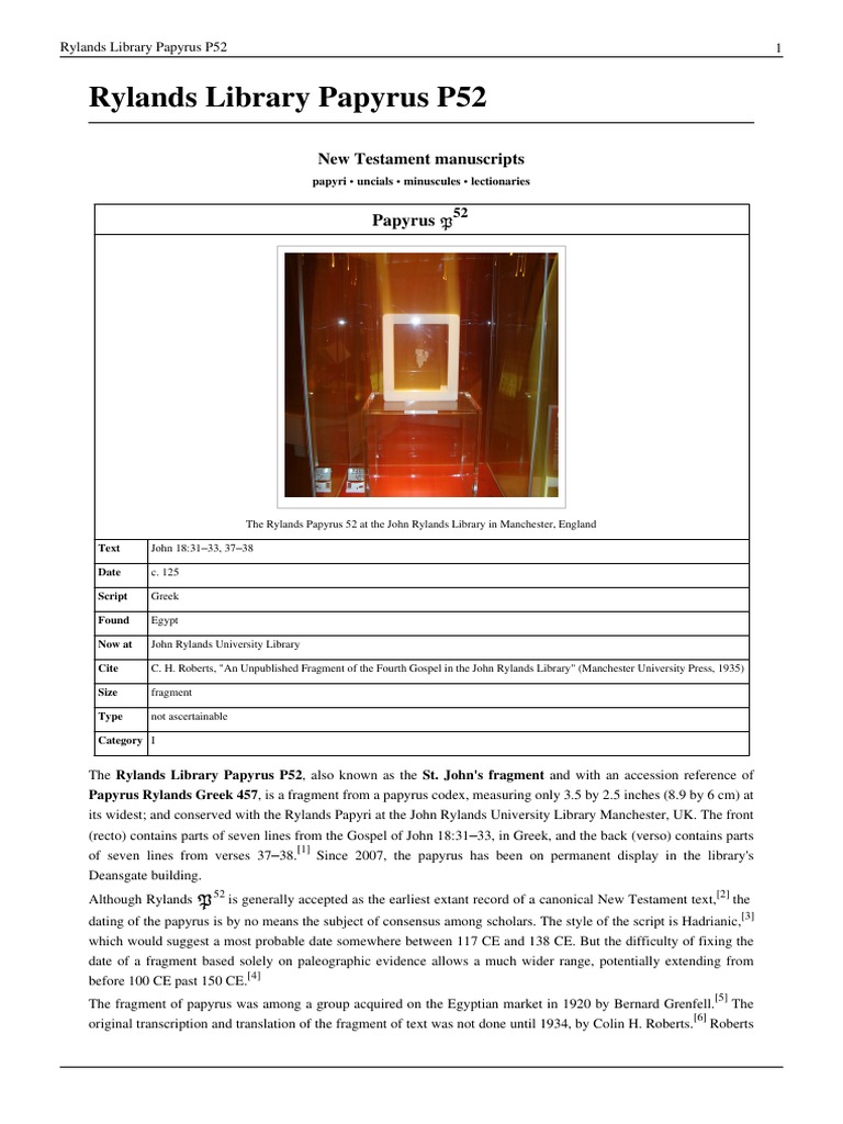 00 WIKI - Rylands Library Papyrus P52 | PDF | Textual Criticism ...