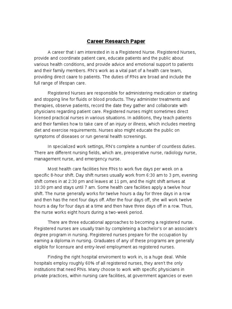 Career Research Paper Final | PDF | Nursing | Medicine