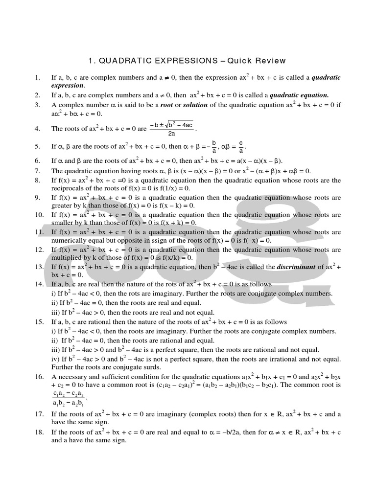 EAMCET QR Maths SR Maths IIA-1. Quadratic Expressions Final | PDF ...