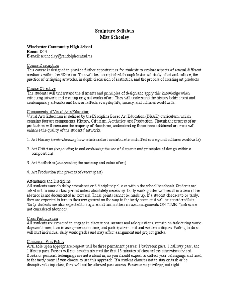 Sculpture Syllabus | PDF | Aesthetics | Visual Arts Education