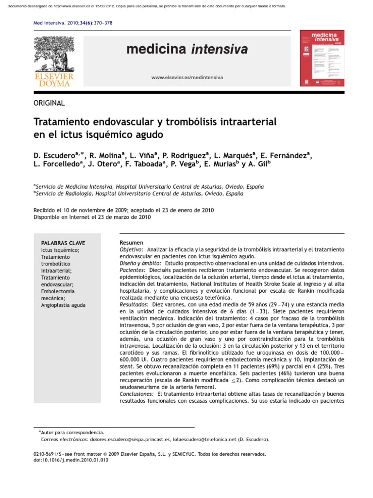 Trombolisis Intraarterial 2010 PDF | PDF | Infarto de miocardio ...