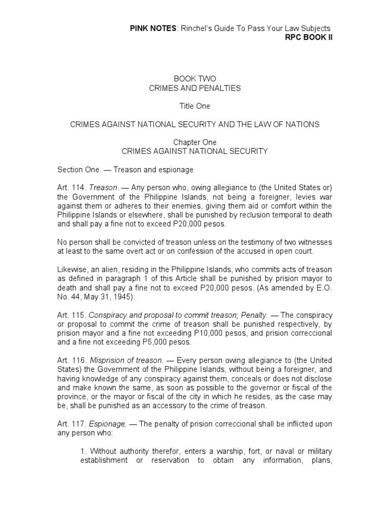 Revised Penal Code Book 2 | PDF | Treason | Common Law