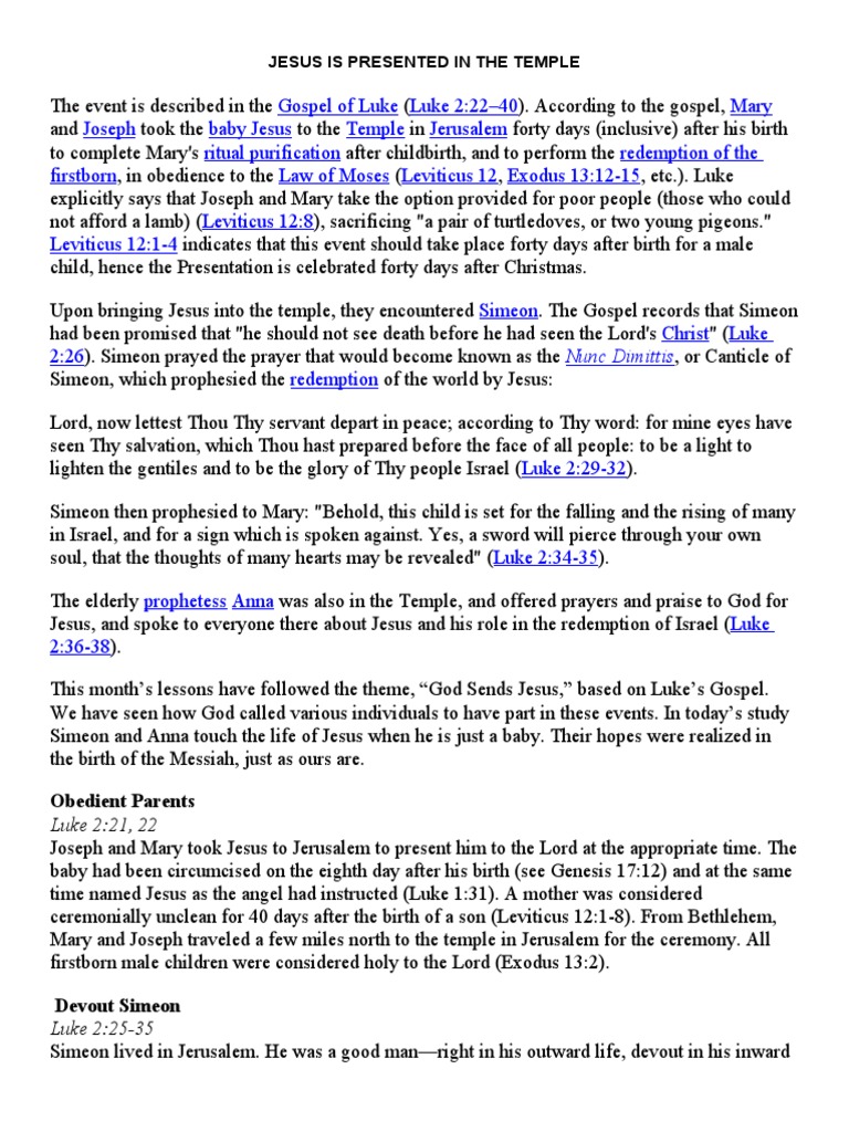 Jesus Is Presented in The Temple | PDF | New Testament Narrative | Gospels