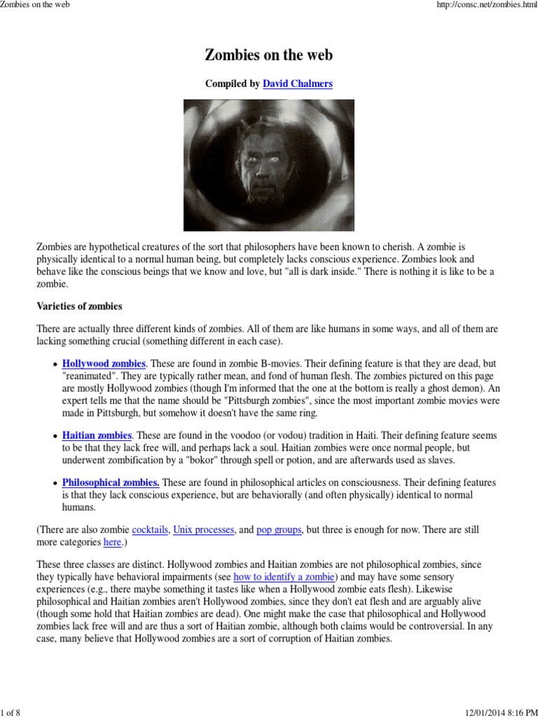 Zombies On The Web: David Chalmers | PDF | Zombies | Consciousness