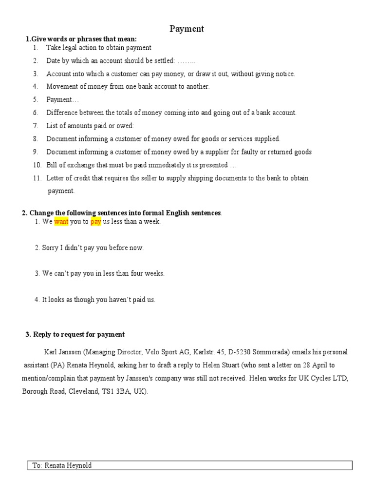 Payment: 1.give Words or Phrases That Mean | PDF | Finance & Money ...