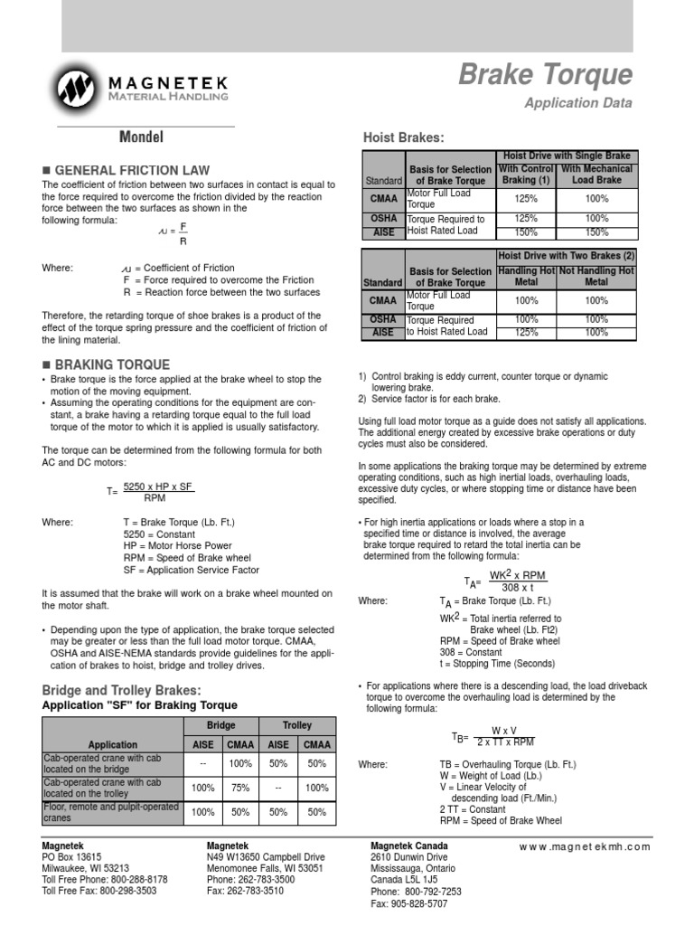 Brake Torque Application Data | PDF | Brake | Friction