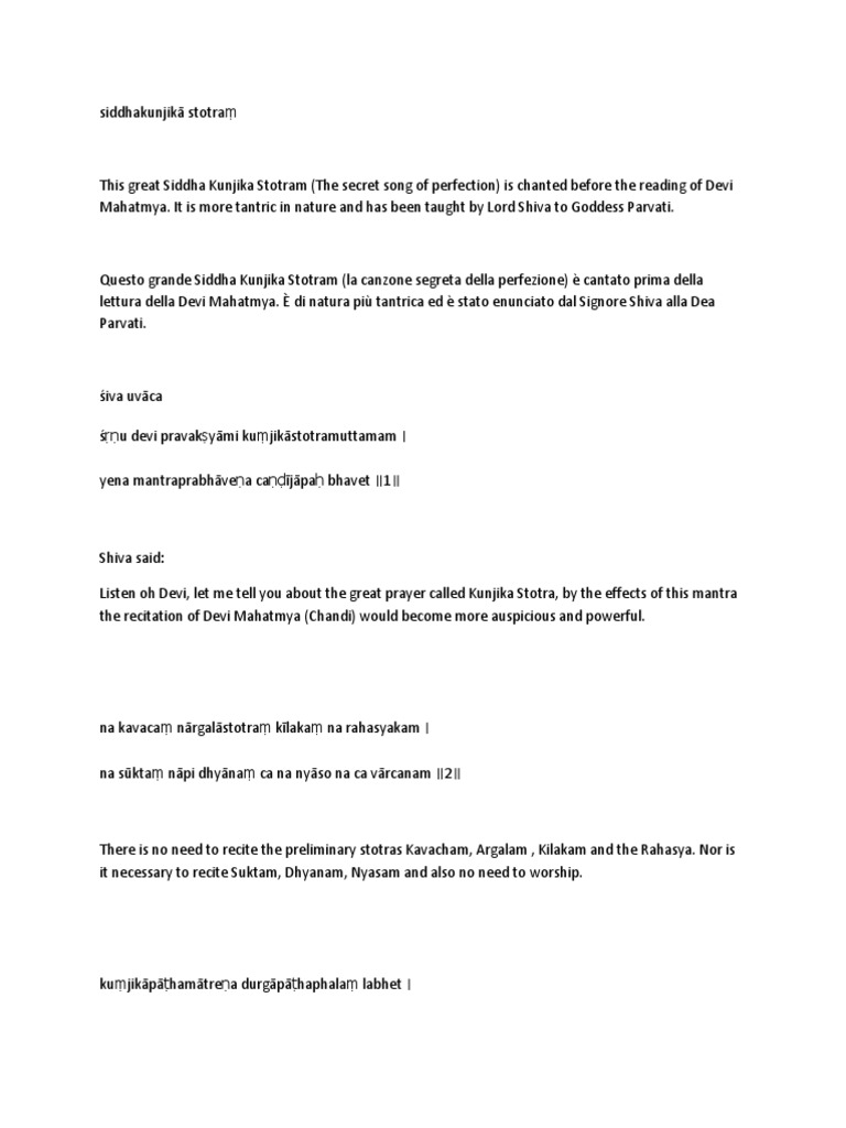 Great Siddha Kunjika Stotram Prayer | PDF | Devi | Mantra