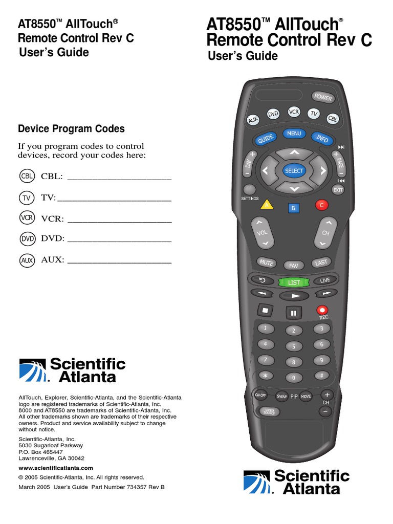 At8550 Alltouch Remote Control Rev C User'S Guide | PDF ...