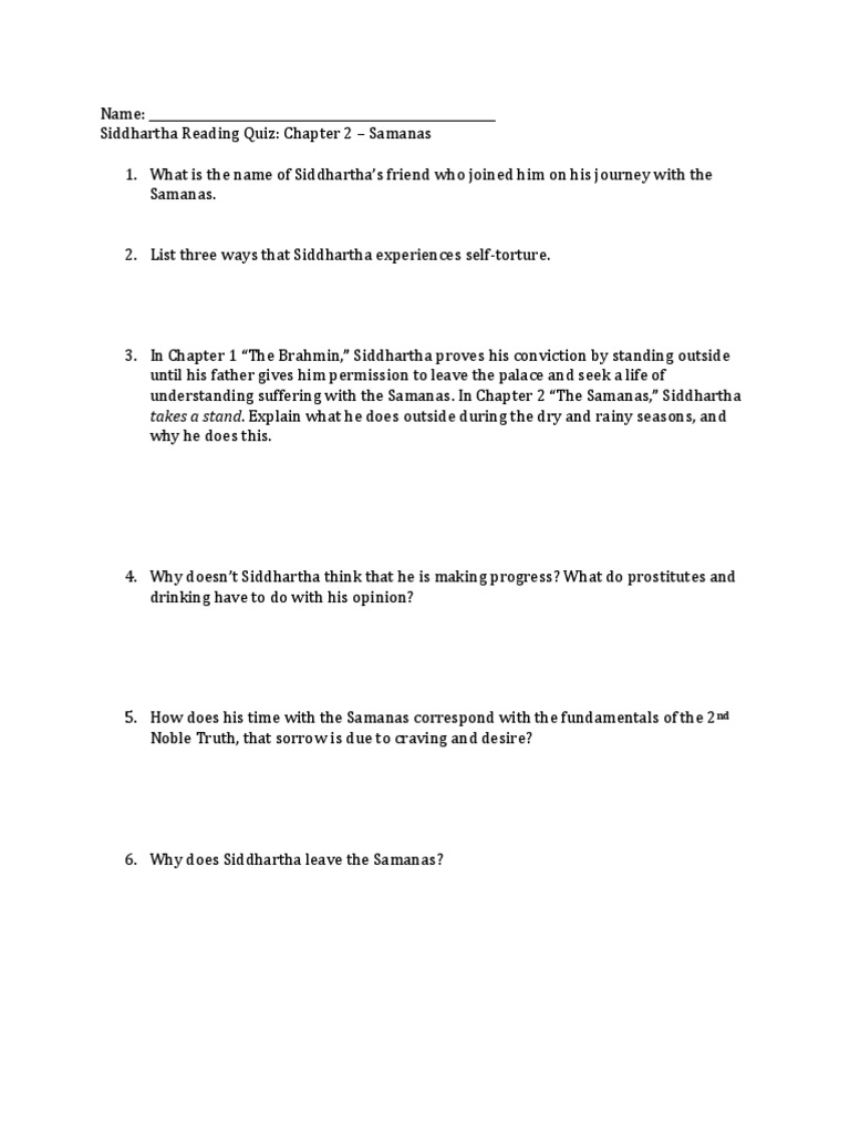 Siddhartha Chapter 2 Quiz: Samanas Insights | PDF | Religion & Spirituality